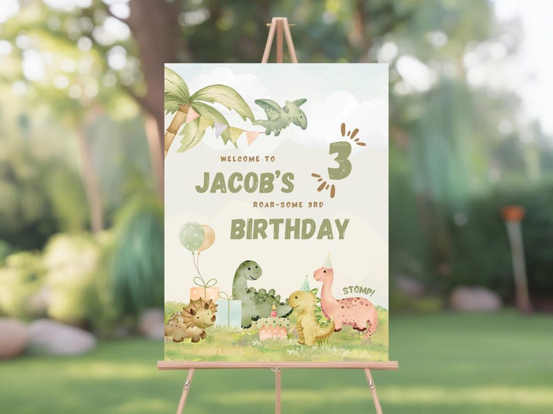 Editable Birthday Dinosaur Welcome Sign Template | Printable Dino Party ...