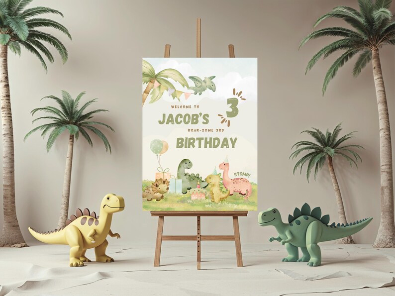 Editable Birthday Dinosaur Welcome Sign Template | Printable Dino Party ...