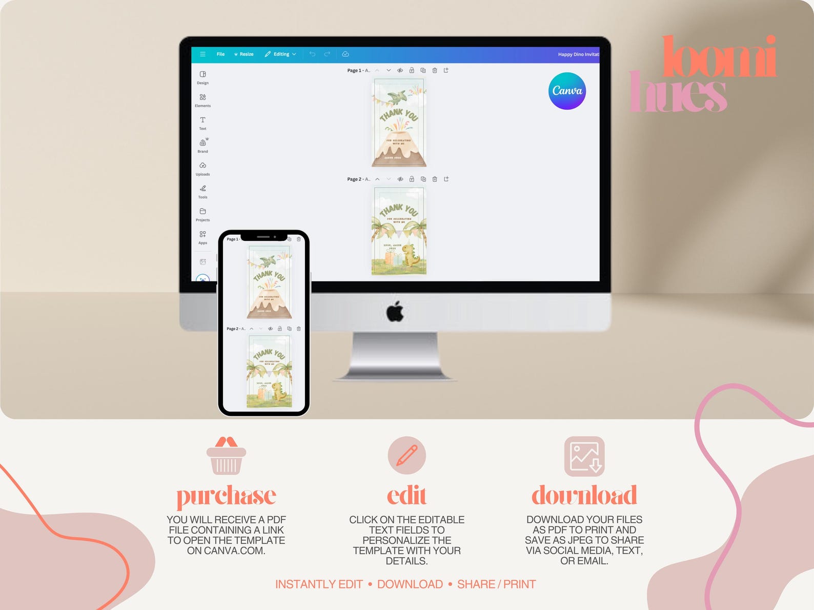 Dinosaur Favor Tags - Editable & Printable Happy Birthday Dino Thank ...