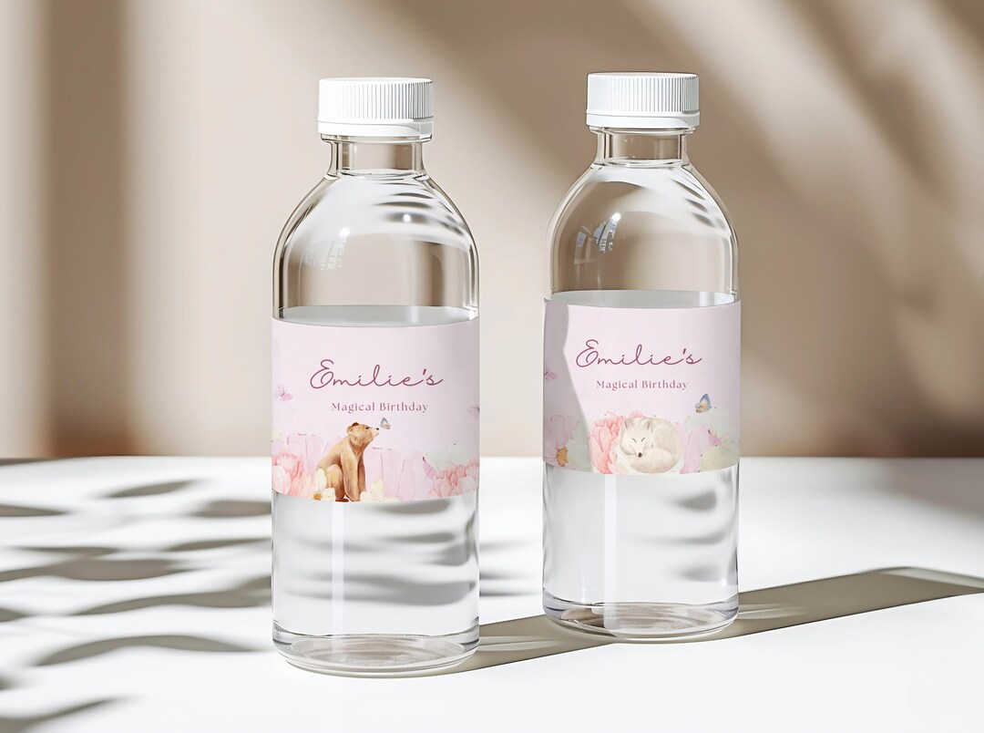 Editable Water Bottle Label Template | Pink Cute Wonderland Birthday ...