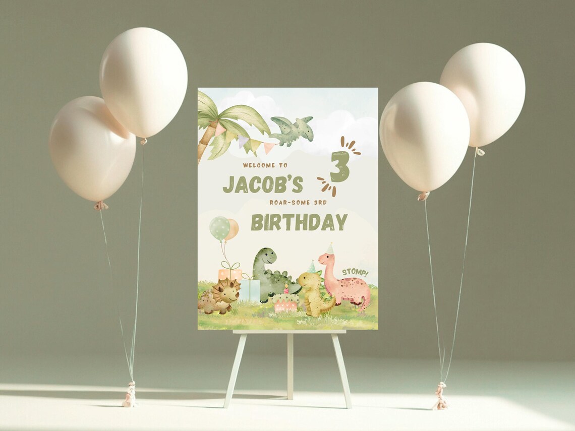 Editable Birthday Dinosaur Welcome Sign Template | Printable Dino Party ...