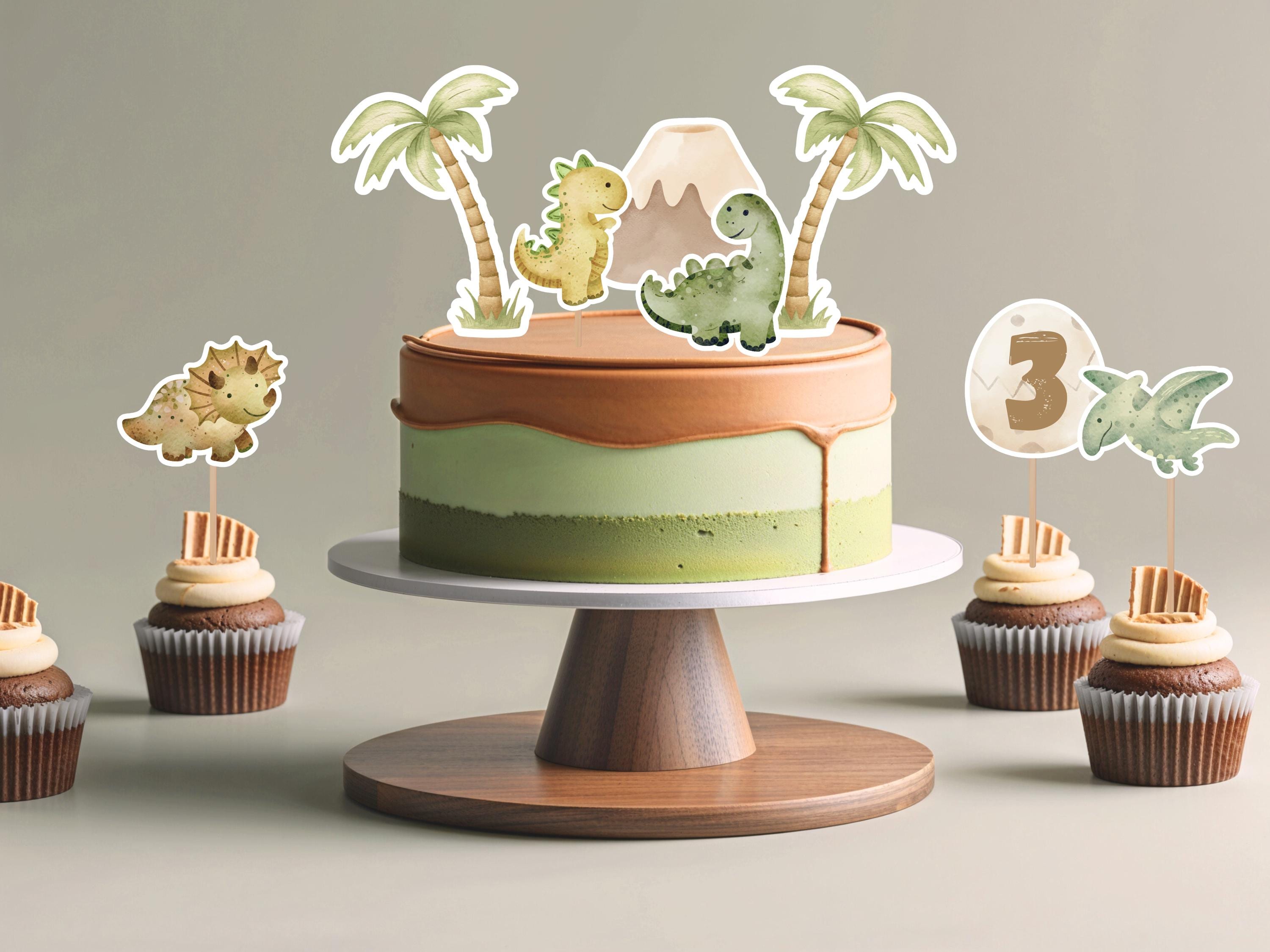 Dinosaur Cake Toppers, Printable Happy Dino Birthday Cake & Cupcakes ...
