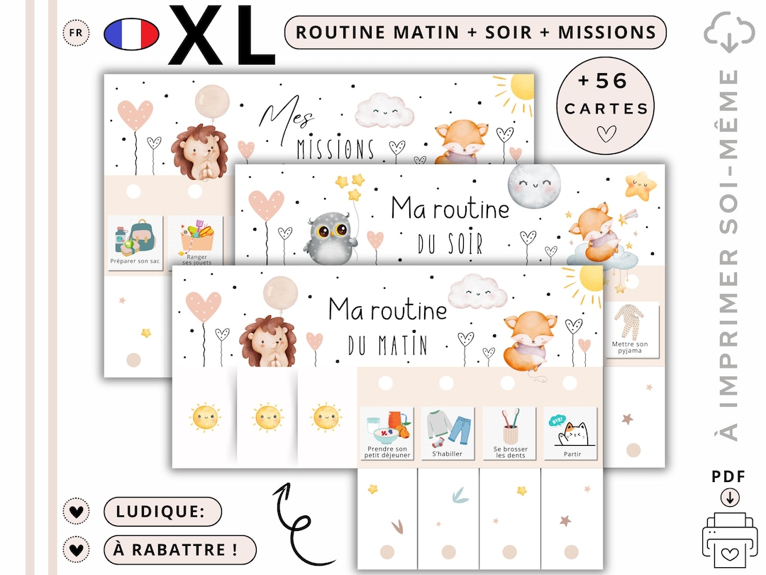 Routine Enfant Matin Et Soir | Planning Rituel Enfant Montessori Fille ...