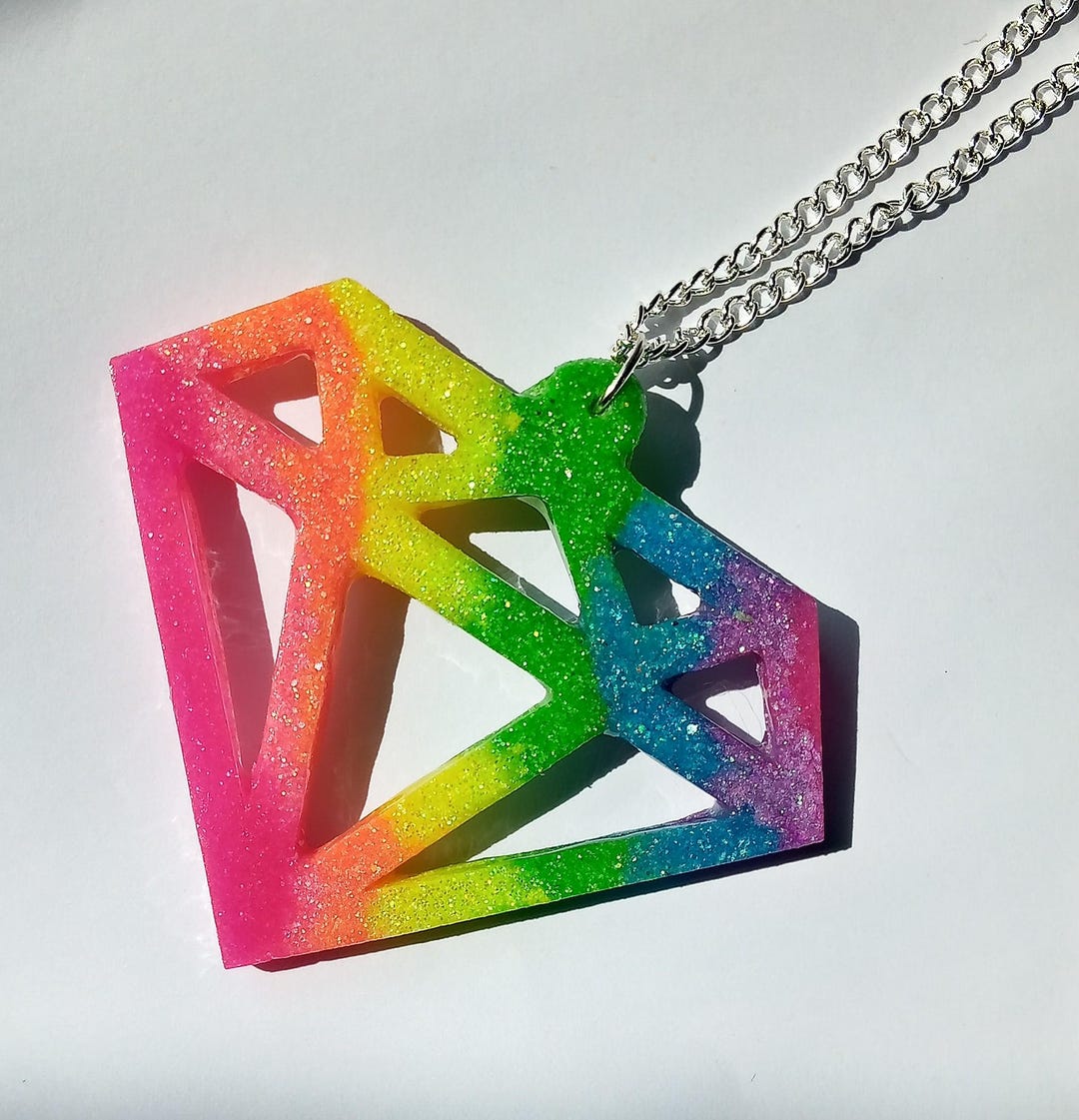 Neon Multi Colours Glitter Disco Gem Necklace - Etsy