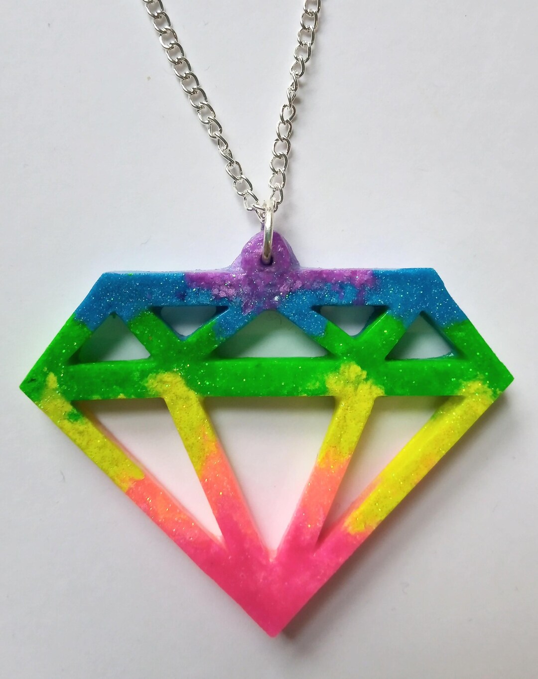 Neon Glitter Rainbow Diamond Shape Necklace - Etsy