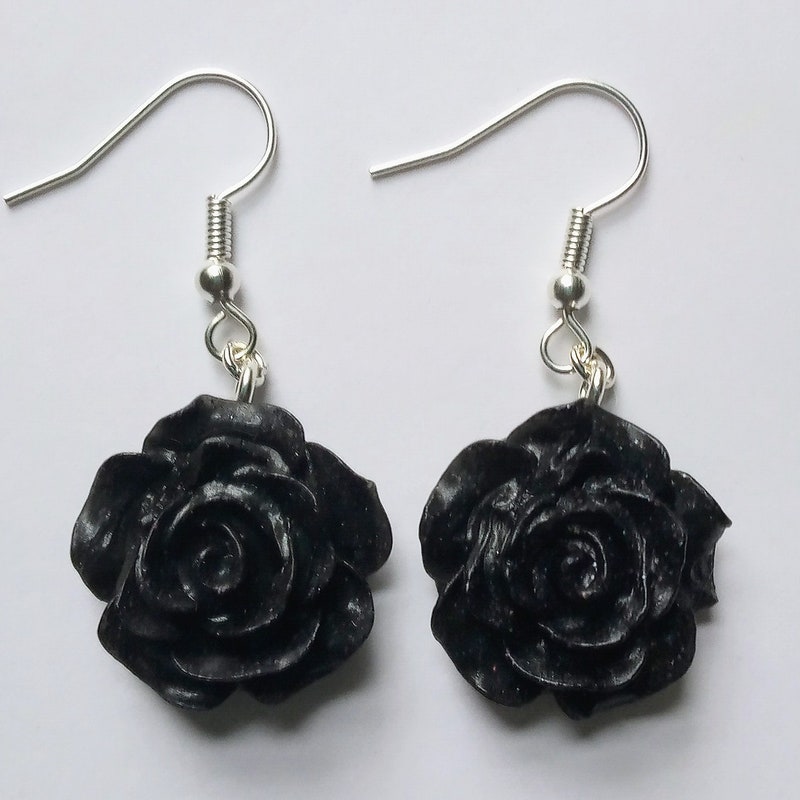 Black Rose Earrings - Etsy