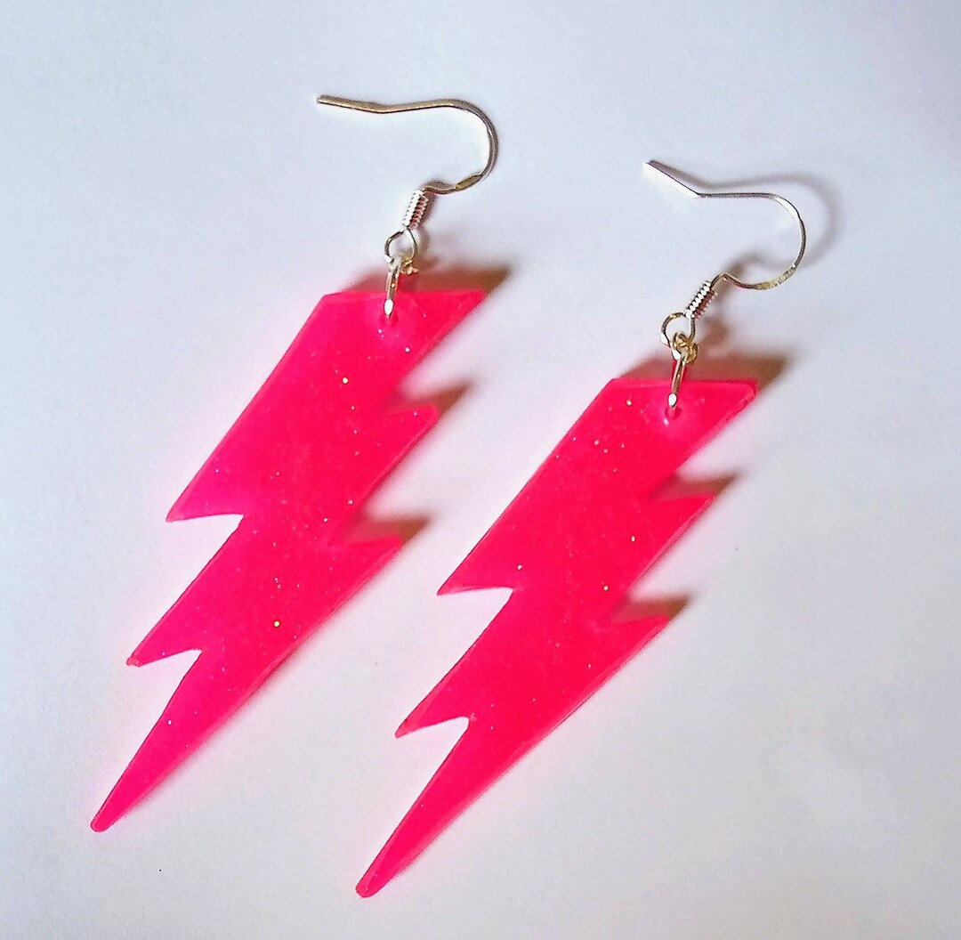 Hot Pink Glitter Lightning Flash Earrings - Etsy