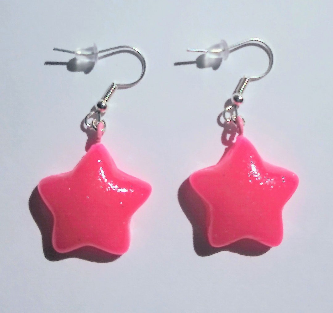 Pink Glossy Glitter Sparkle Star Earrings - Etsy