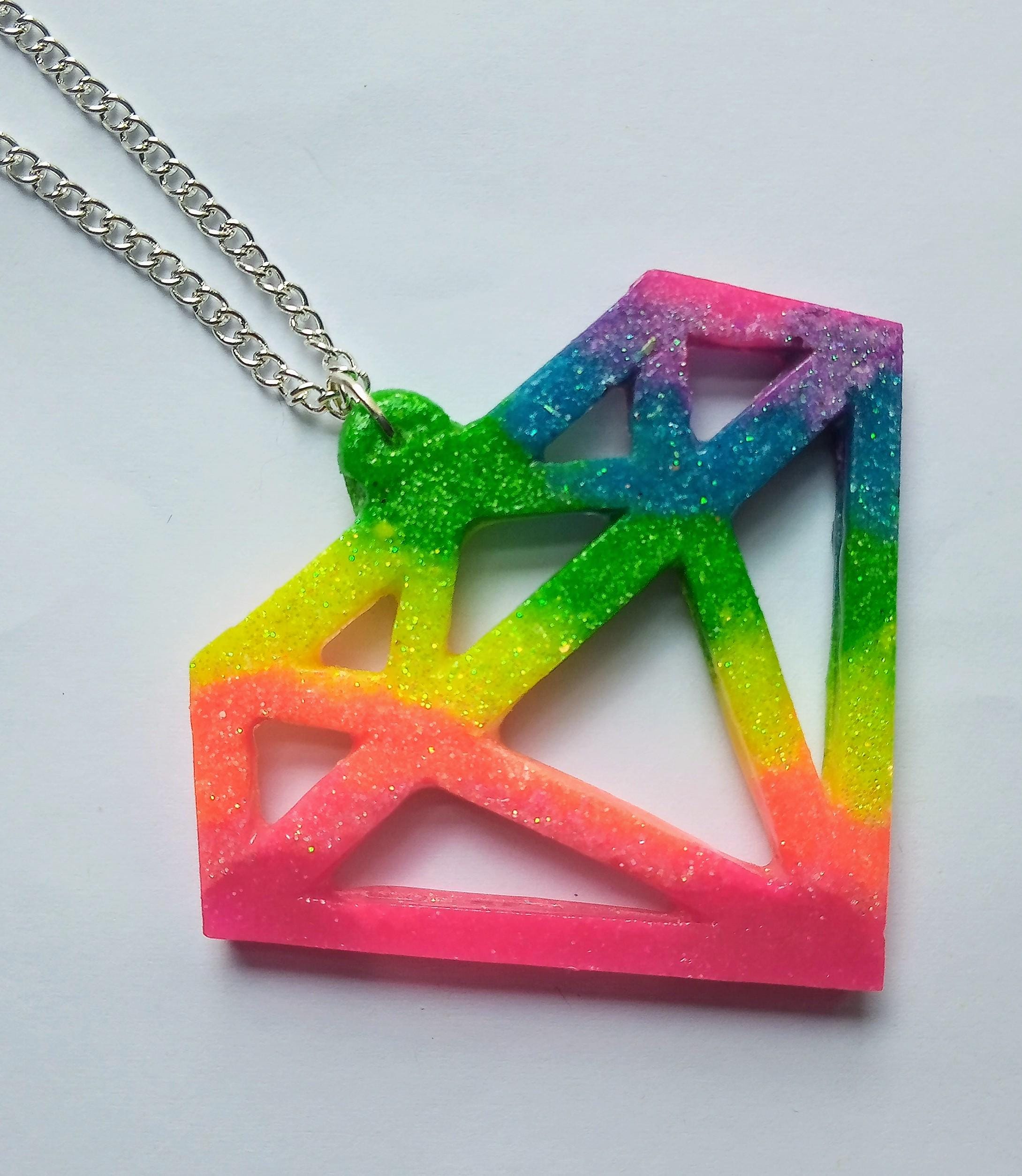 Neon Multi Colours Glitter Disco Gem Necklace - Etsy