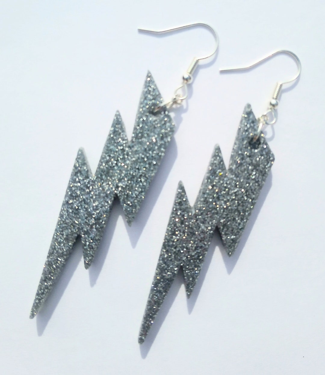 Silver Glitter Lightning Flash Earrings - Etsy