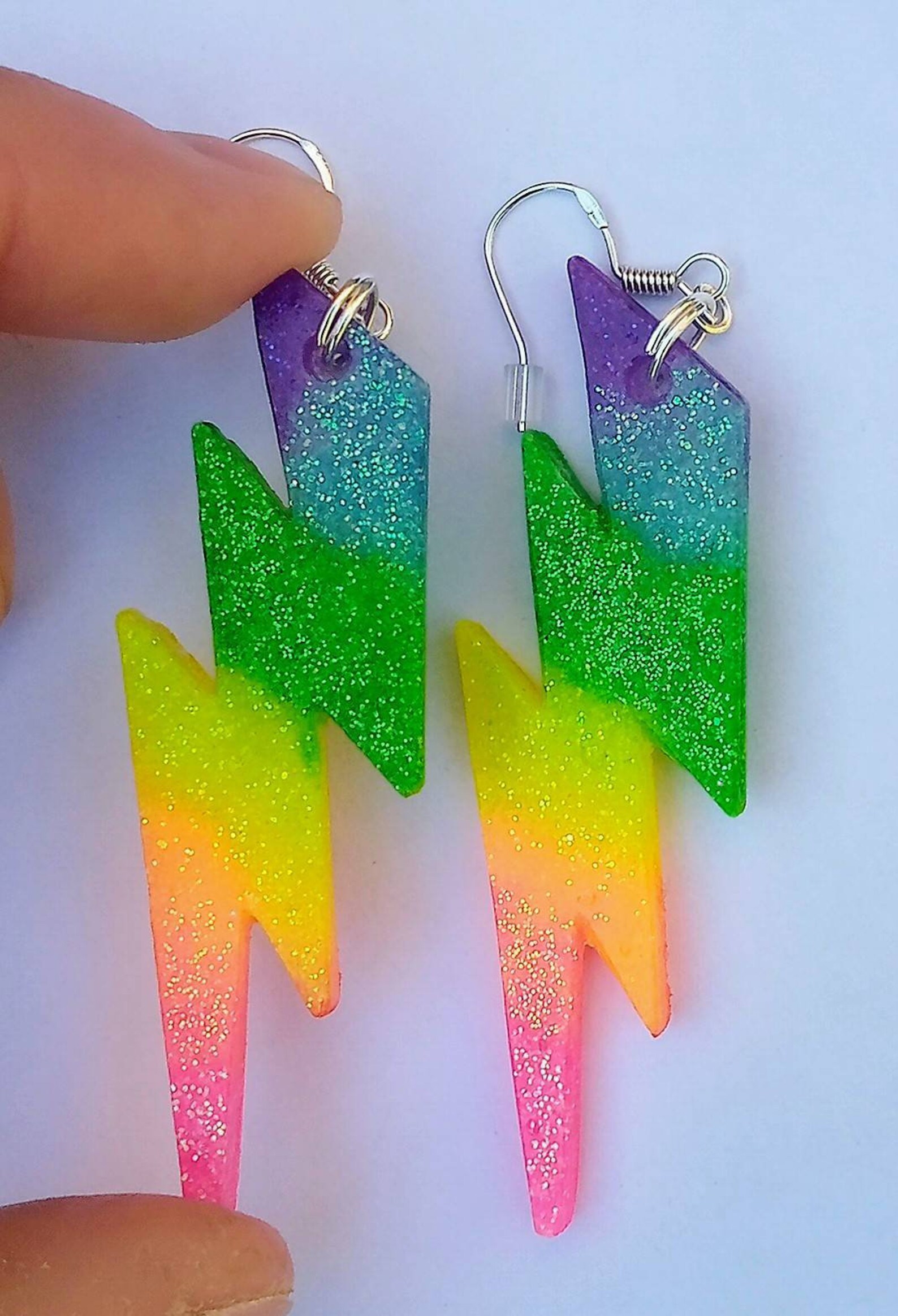 Neon Rainbow Glitter Lightning Flash Earrings - Etsy