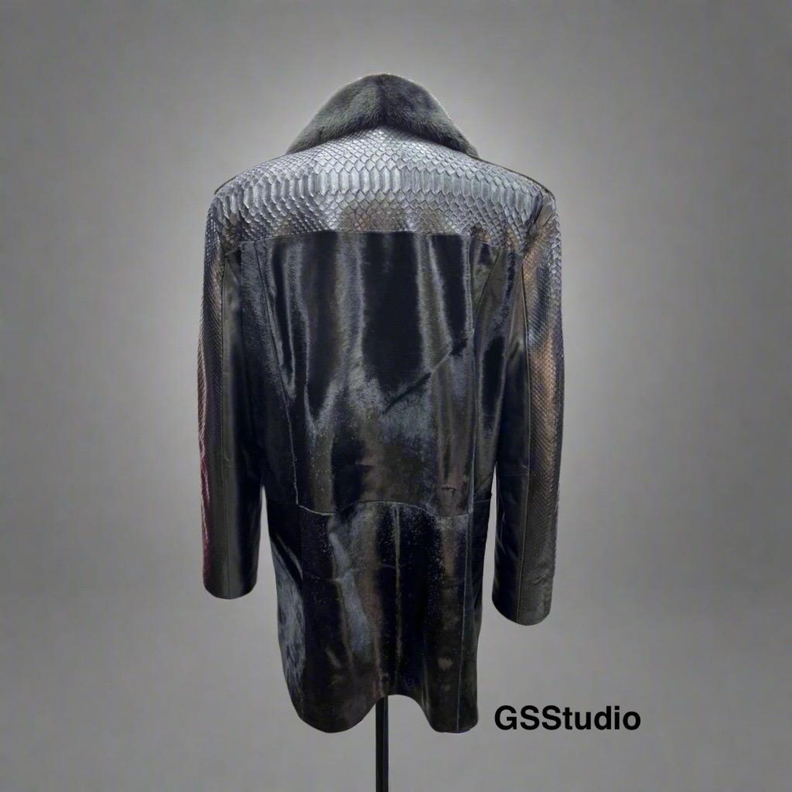 Men’s Luxury Pony Hair & Python Leather Coat / Lamb Fur Collar Avant ...