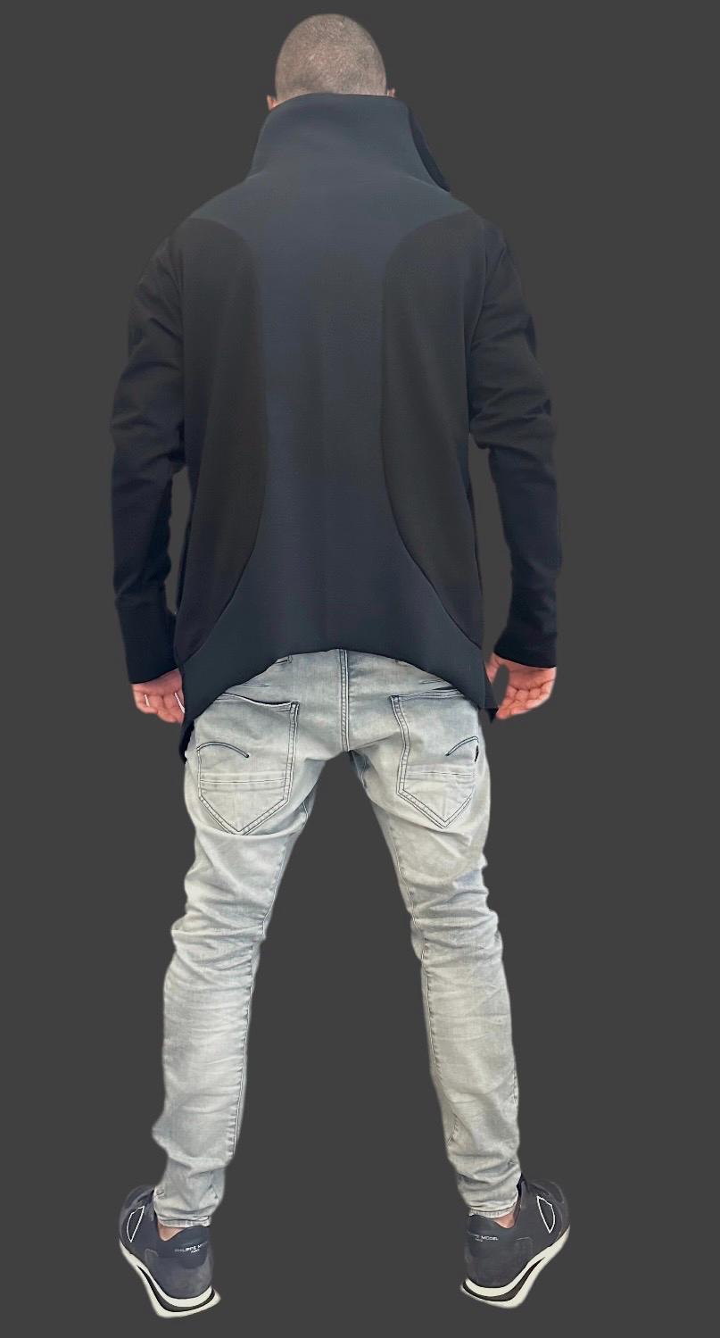 Men’s Asymmetric Cotton Jacket – High Collar, Zip-up, Two-tone Design ...