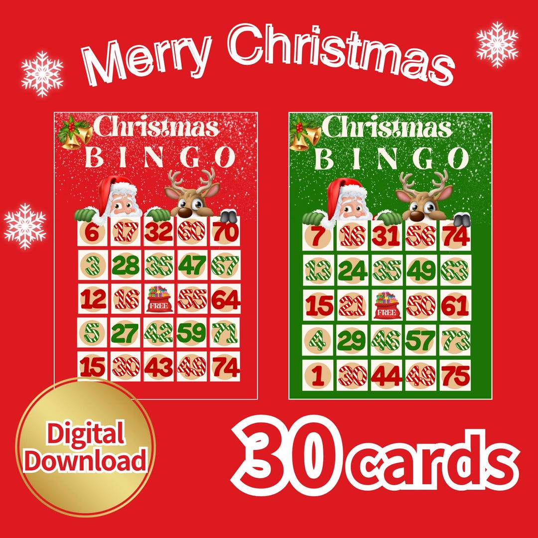 Christmas Printable Bingo, 30 Christmas Bingo Cards, Christmas Games ...