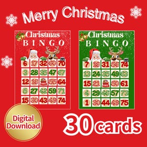 Christmas Printable Bingo, 30 Christmas Bingo Cards, Christmas Games ...