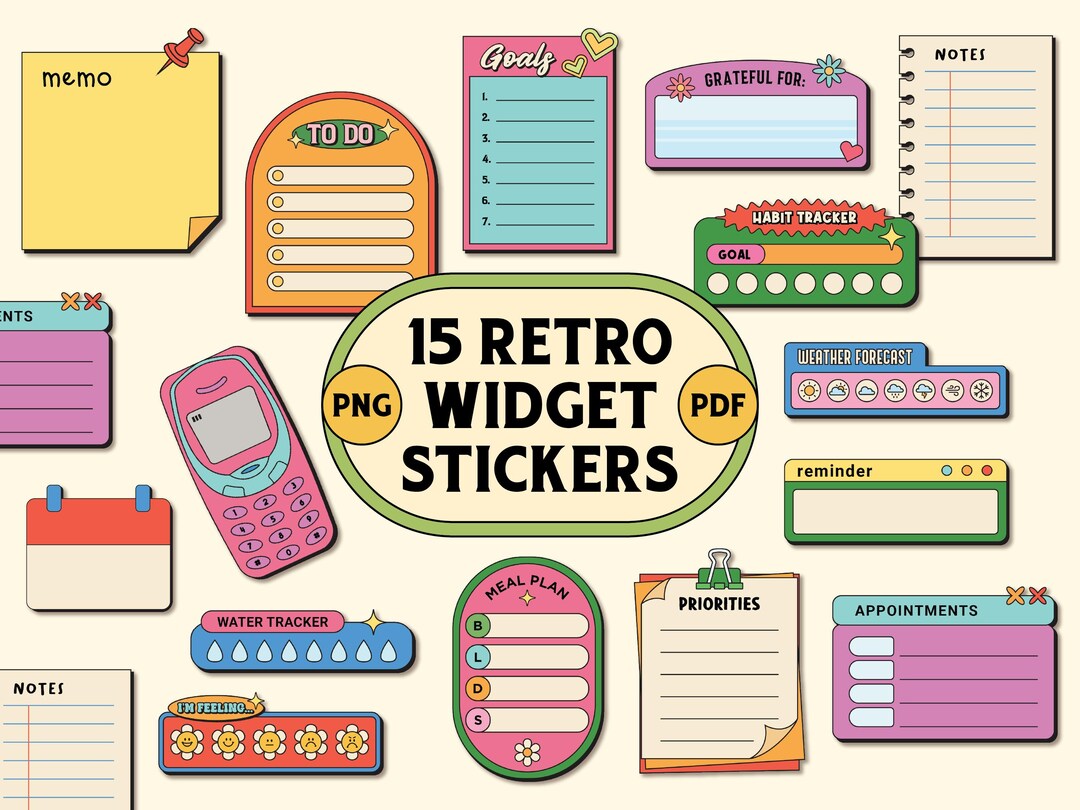 15 Retro Widget Stickers | Printable & Digital | Everyday Essential ...