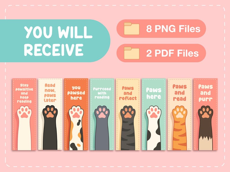 8 Printable Cat Paw Bookmarks | Cute Paw-sitive Reading Marker for Cat ...