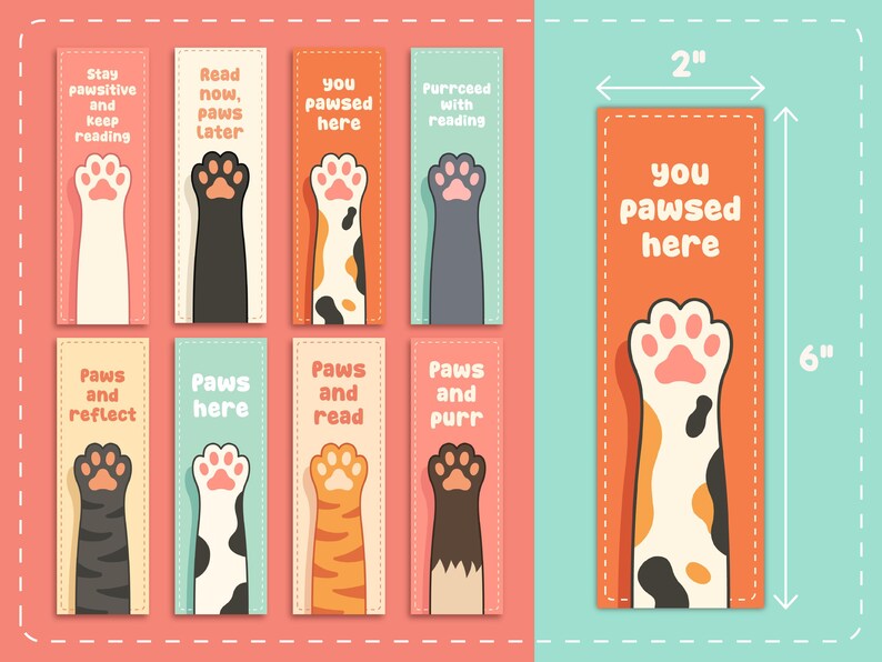 8 Printable Cat Paw Bookmarks | Cute Paw-sitive Reading Marker for Cat ...