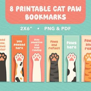 8 Printable Cat Paw Bookmarks | Cute Paw-sitive Reading Marker for Cat ...