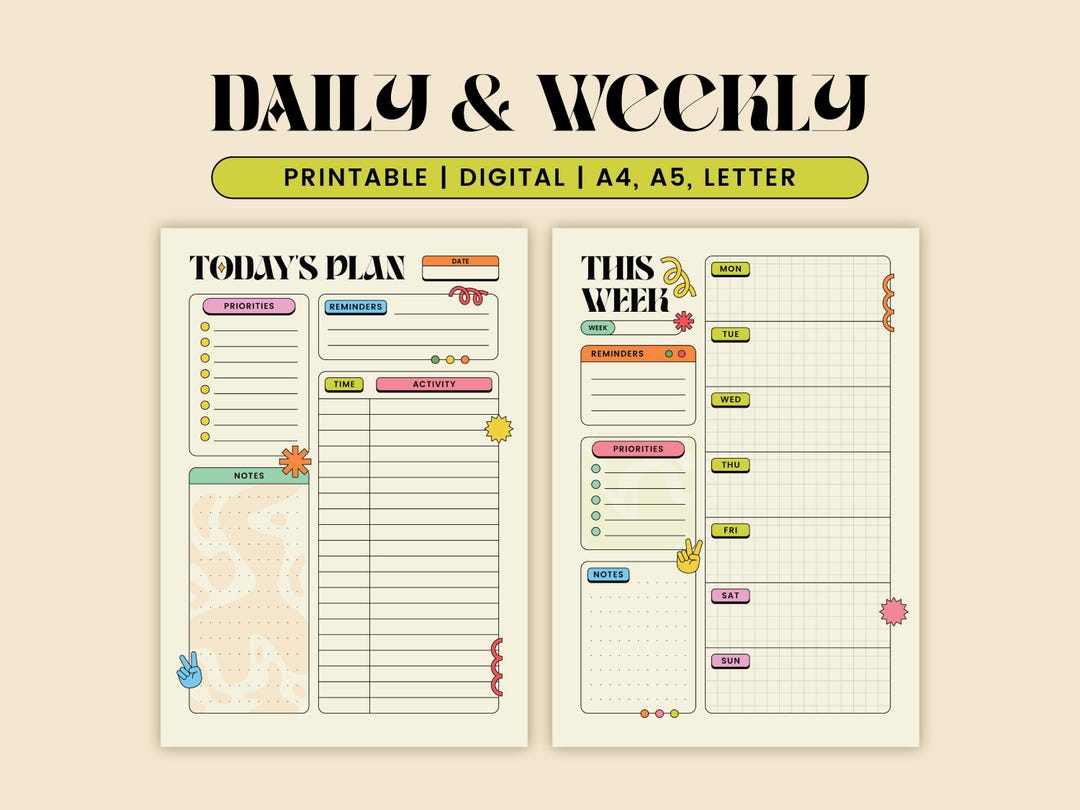 Neo Retro Daily and Weekly Printable Planner Pack | Modern | Digital ...