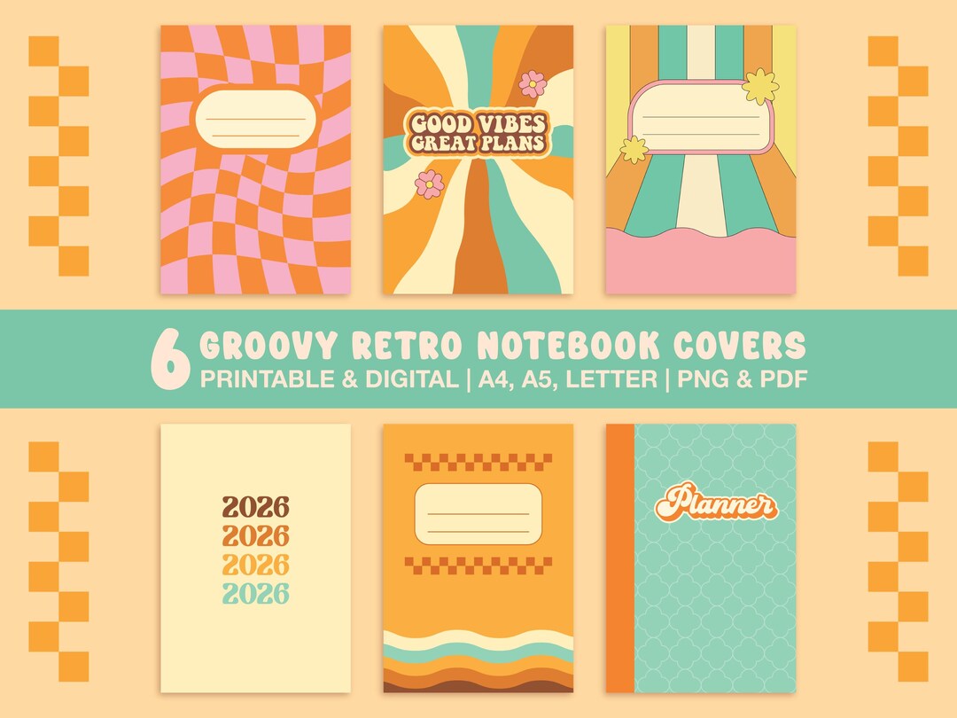 Groovy Funky Retro Planner Covers 2026 | Printable and Digital ...