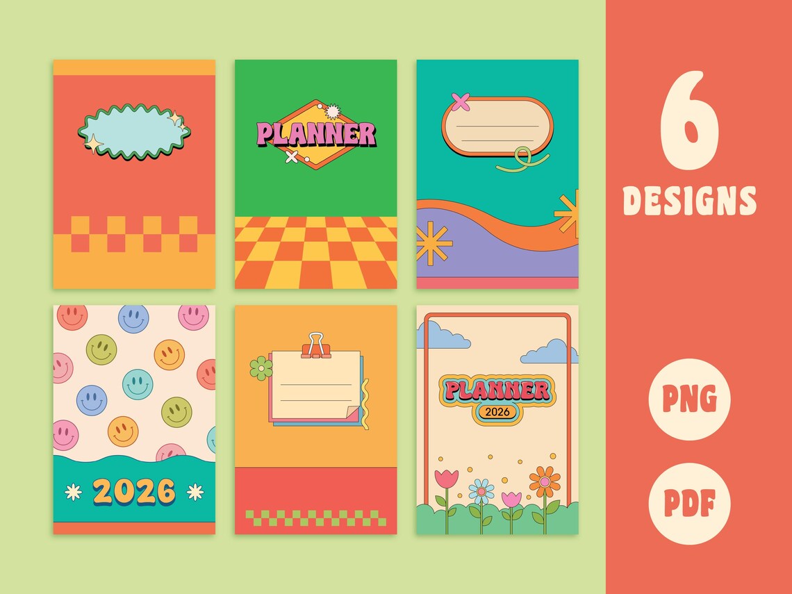 Printable & Digital 70s Retro Notebook Covers 2026 | Planner Binder ...