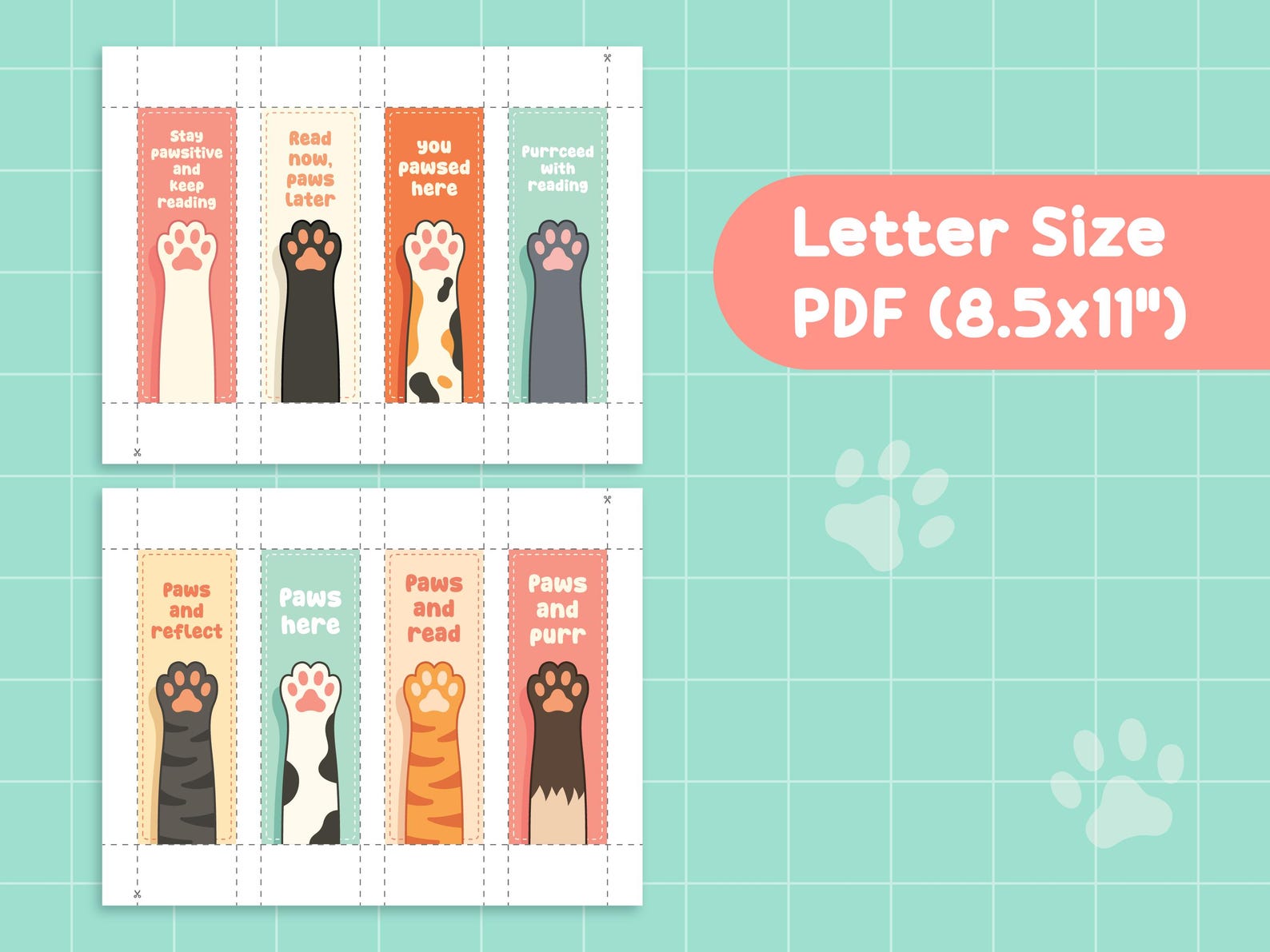 8 Printable Cat Paw Bookmarks | Cute Paw-sitive Reading Marker for Cat ...