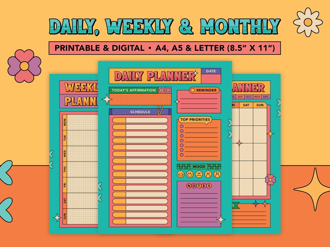 Y2K Retro Printable Planner Bundle | Daily, Weekly, Monthly | Digital ...