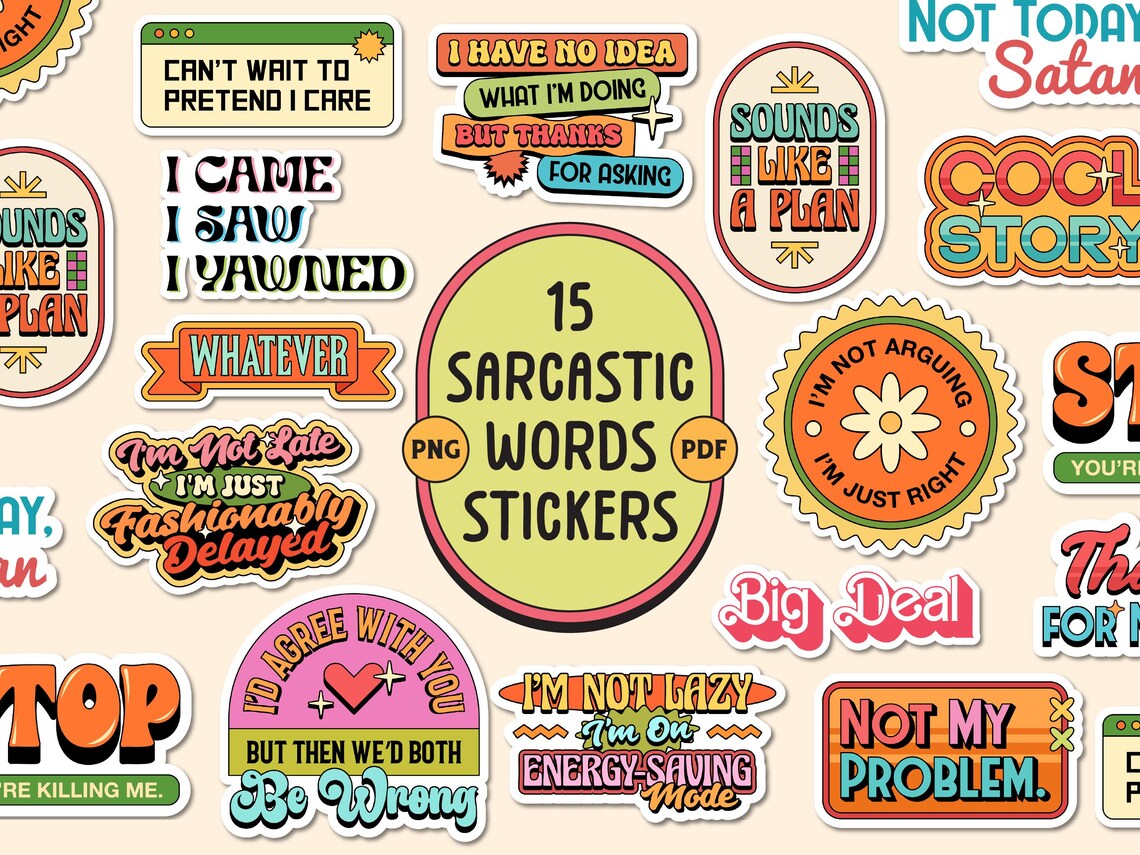 15 Sarcastic Words Stickers | Printable & Digital | Everyday Jokes ...
