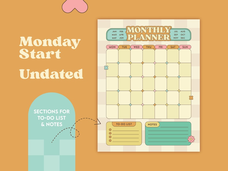 Daily, Weekly & Monthly Printable Planner Pack | Funky Groovy Retro ...
