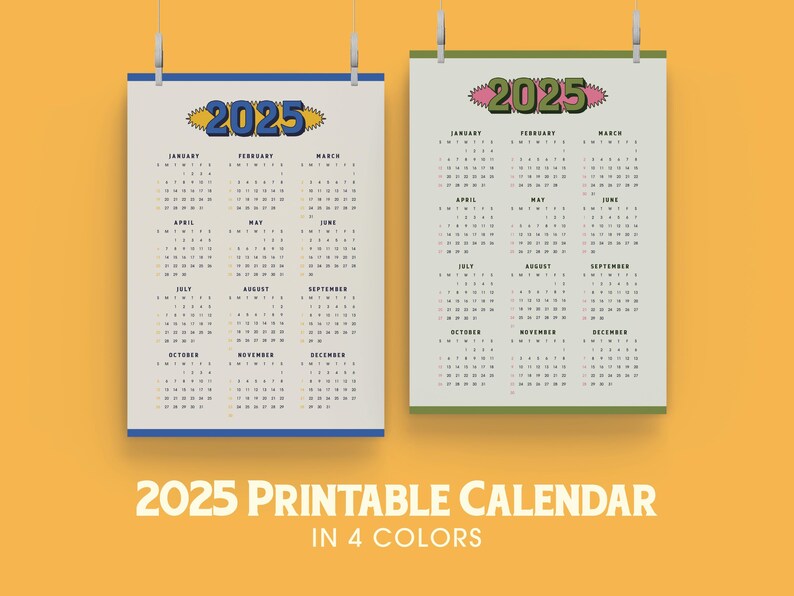 2025 Printable Retro Yearly Calendar Minimalist A3, A4, A5, Letter 4 ...