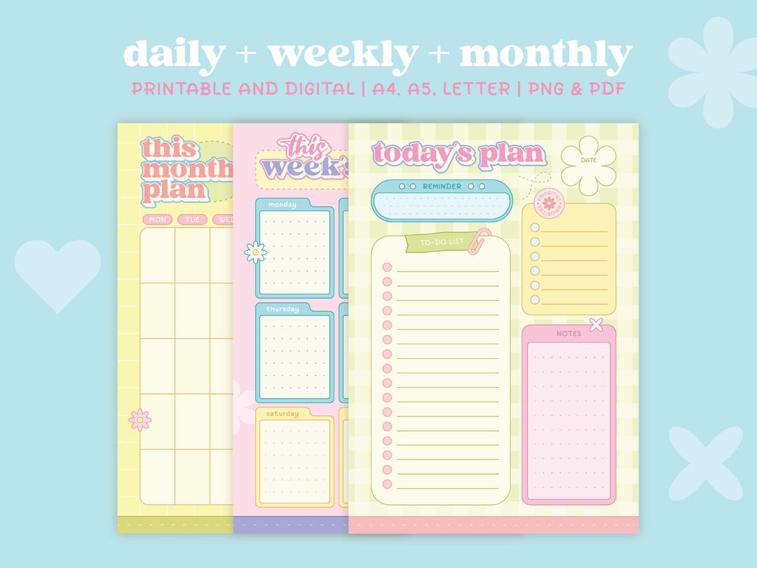 Spring Pastel | Daily, Weekly & Monthly Planner Pack | Printable and ...