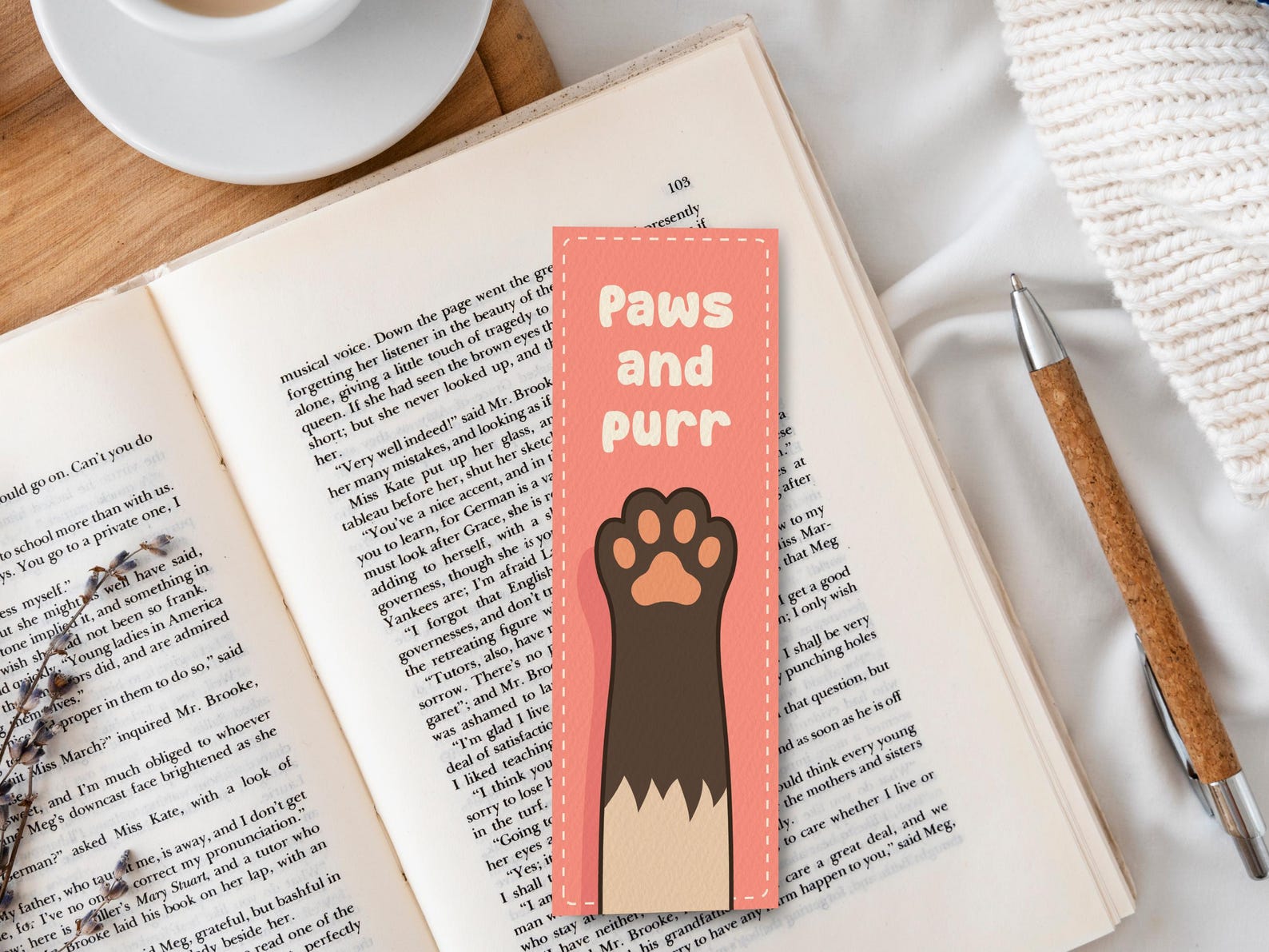 8 Printable Cat Paw Bookmarks | Cute Paw-sitive Reading Marker for Cat ...