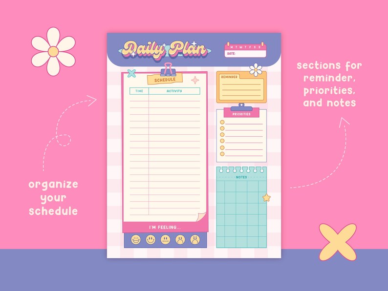 Daily and Weekly Printable Planner Pack | Colorful Y2K Girly | Digital ...
