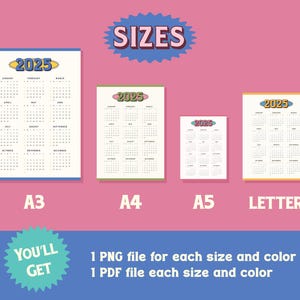 2025 Printable Retro Yearly Calendar Minimalist A3, A4, A5, Letter 4 ...