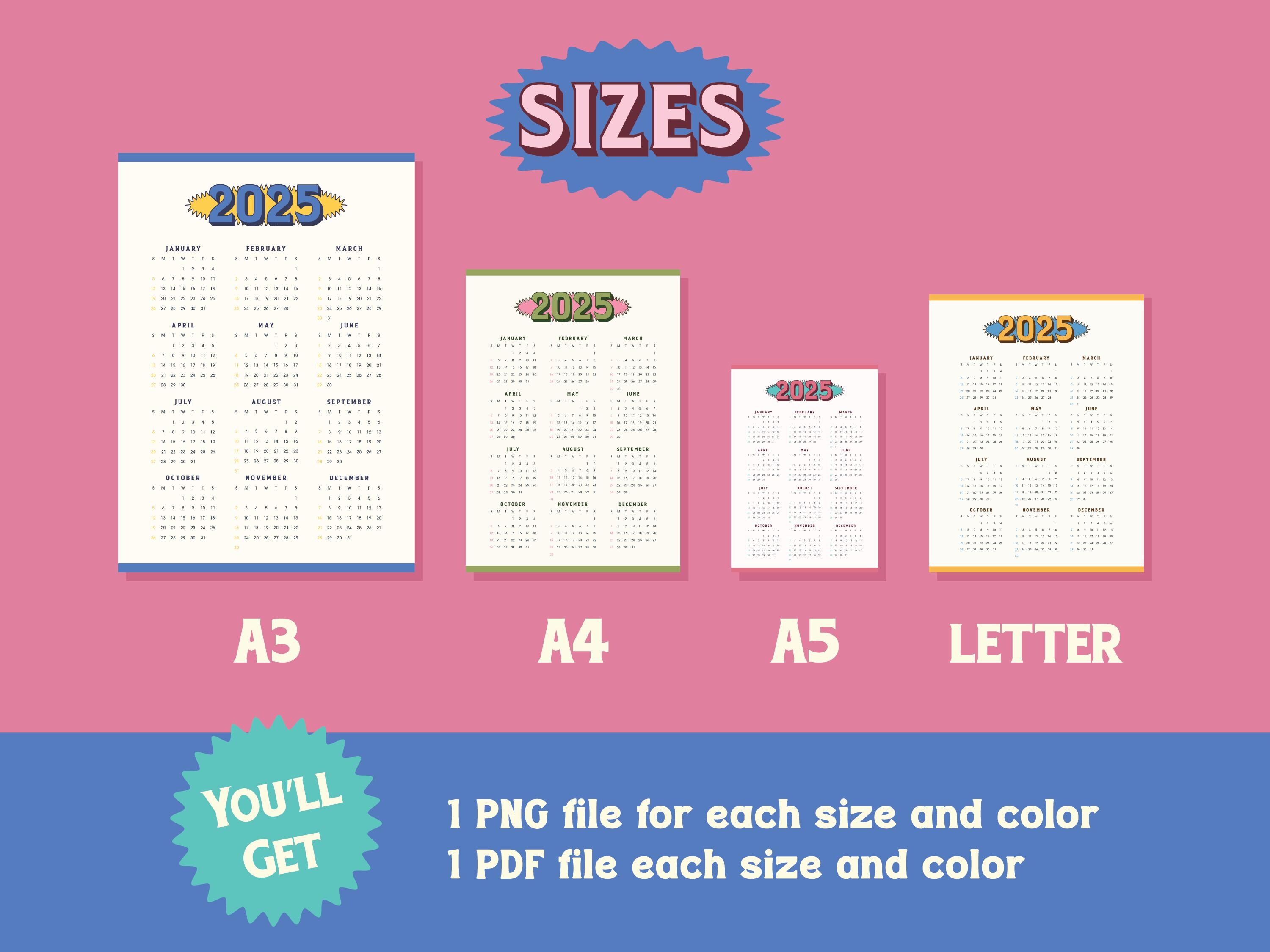 2025 Printable Retro Yearly Calendar Minimalist A3, A4, A5, Letter 4 ...