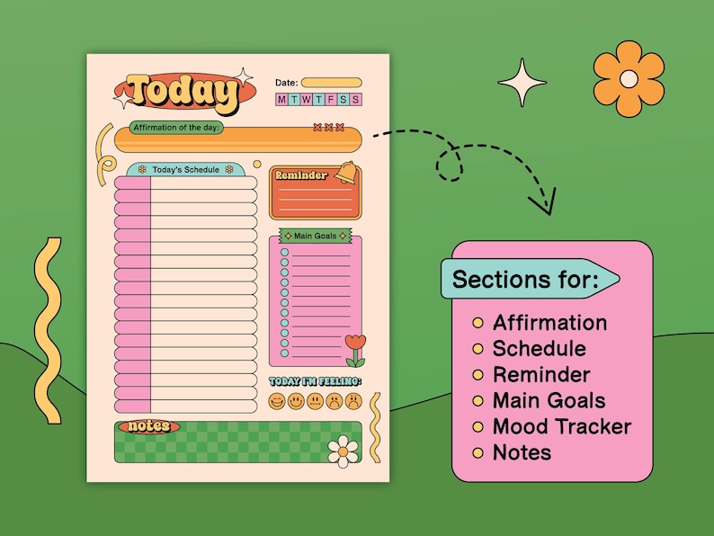 Printable Daily, Weekly & Monthly Planner Bundle | Fun Groovy Retro ...