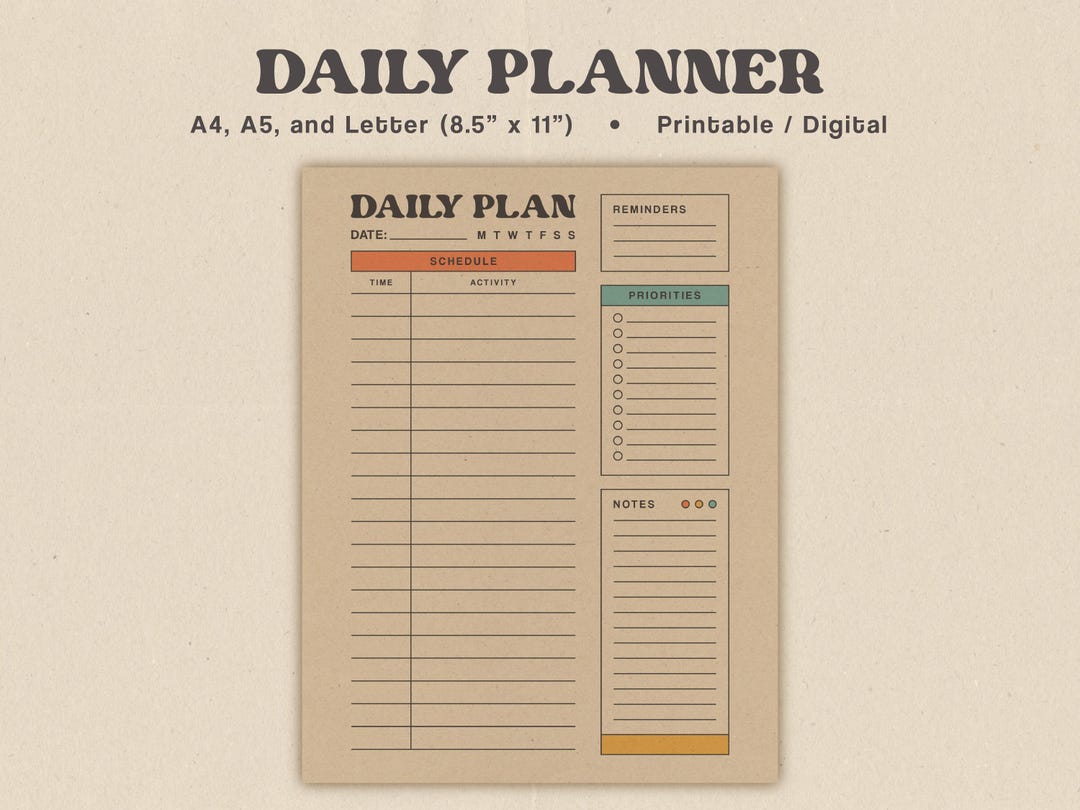 Daily Planner Printable | Kraft Paper Texture | Digital Planner ...