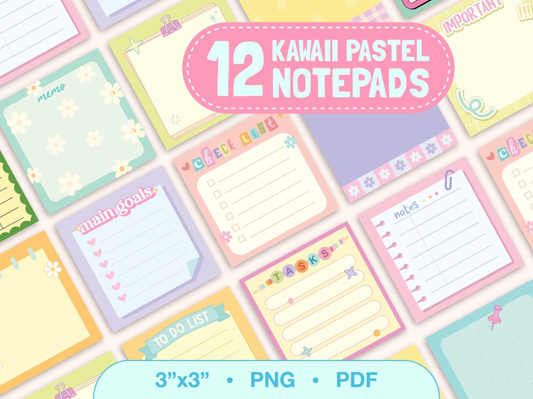 Kawaii Pastel Notepad | 12 Printable & Digital Memo Pad Sheets | to Do ...