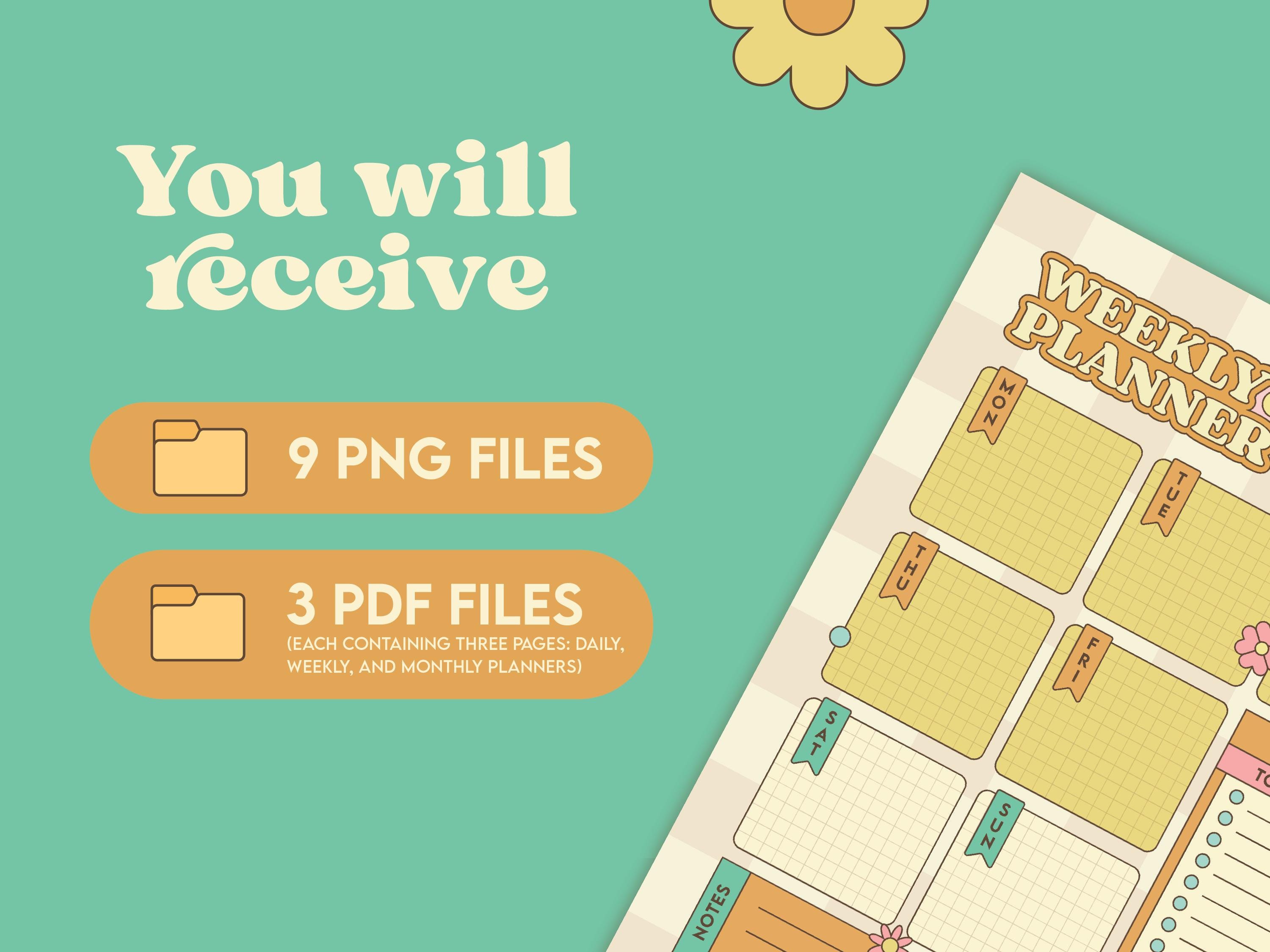 Daily, Weekly & Monthly Printable Planner Pack | Funky Groovy Retro ...