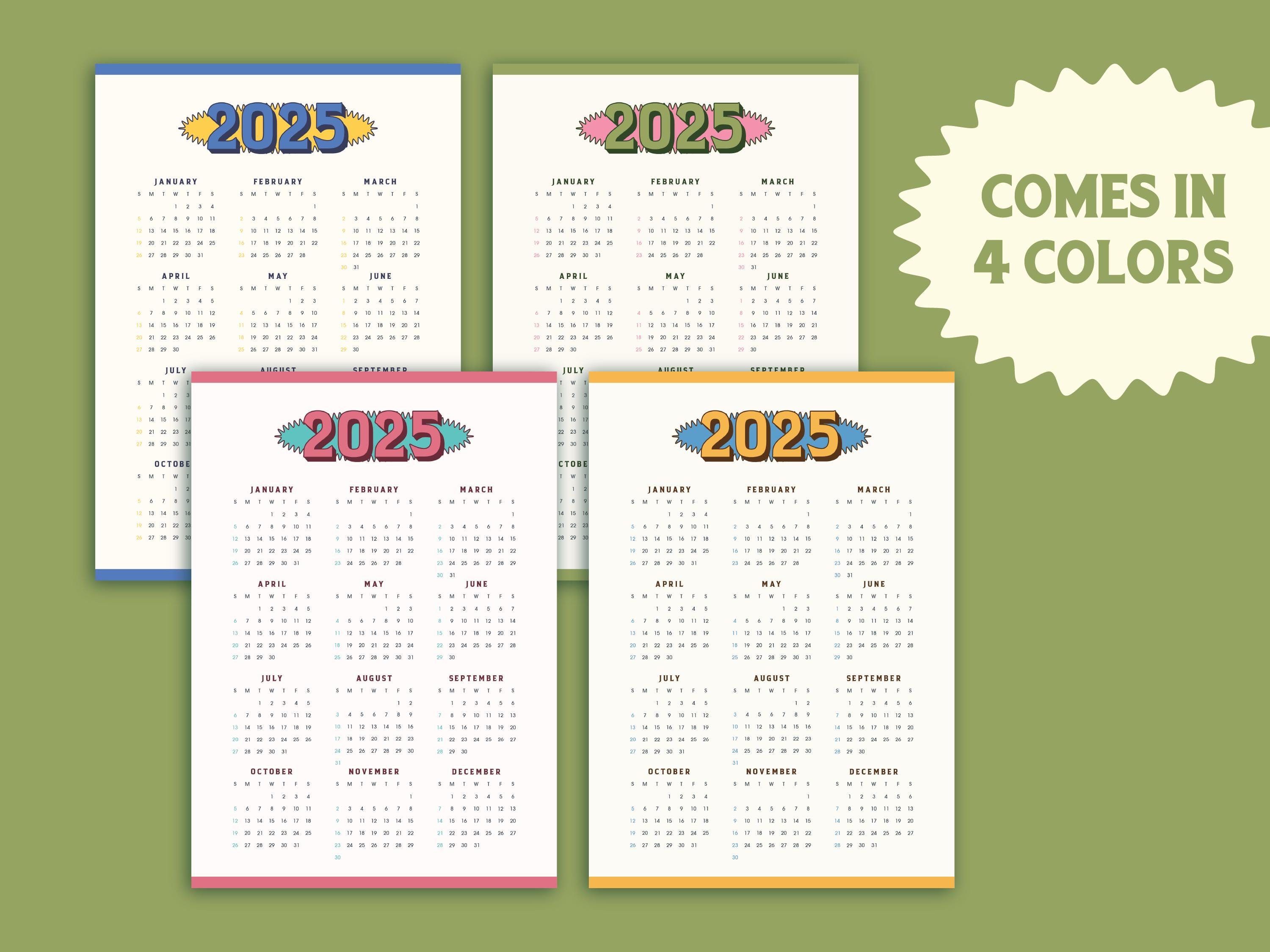 2025 Printable Retro Yearly Calendar Minimalist A3, A4, A5, Letter 4 ...