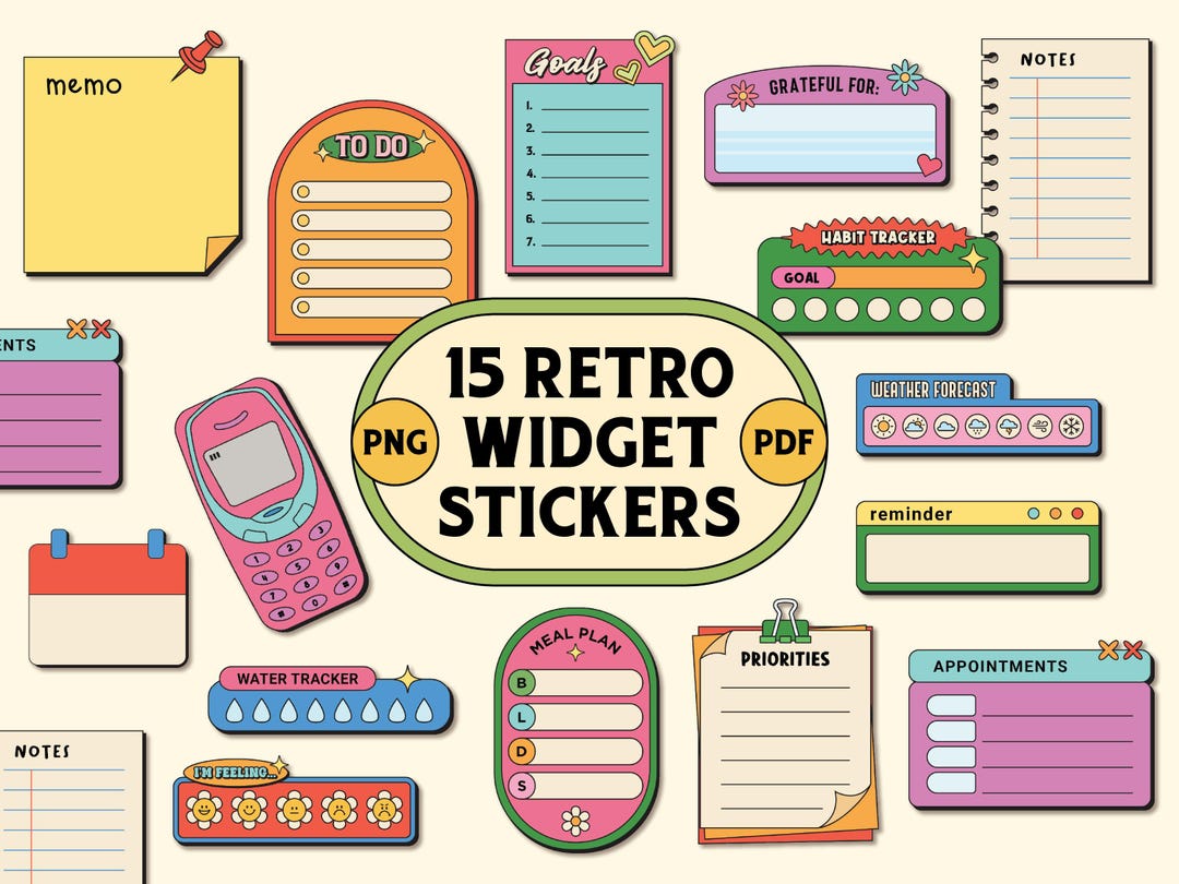 15 Retro Widget Stickers Printable & Digital Everyday Essential ...