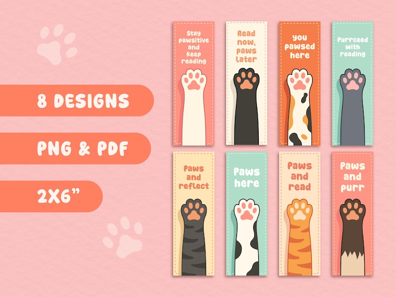 8 Printable Cat Paw Bookmarks | Cute Paw-sitive Reading Marker for Cat ...