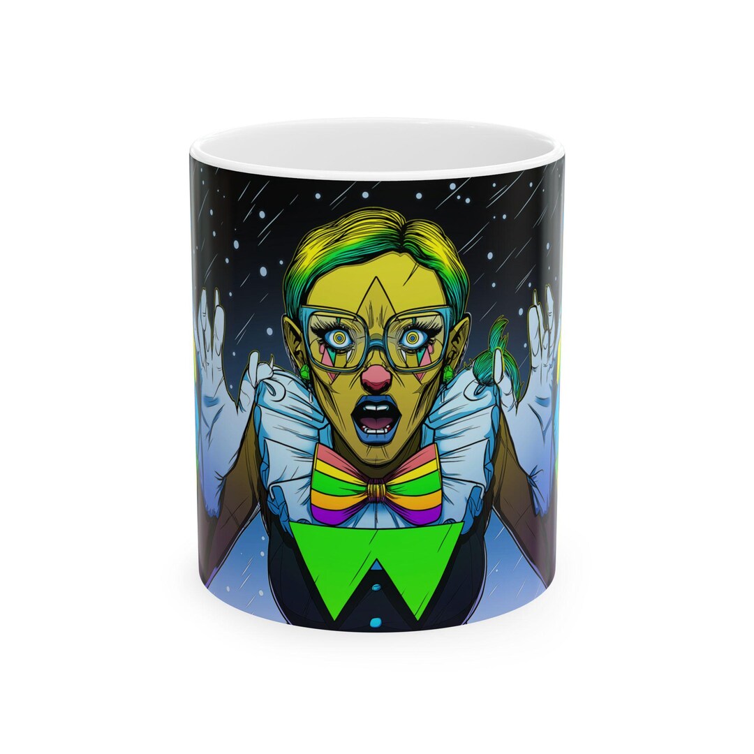 Shocked Clown Face Mug | Colorful Neon Circus Illustration - Etsy