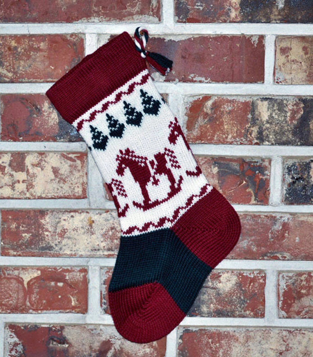 Small Knit Christmas Stocking, 100% U.S. Wool - Rocking Horse - Made in ...