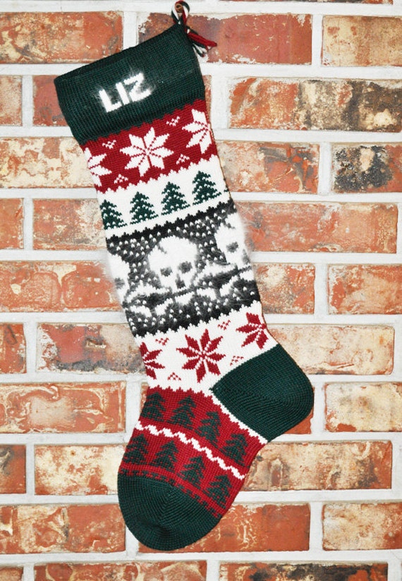 Personalized Knit Christmas Stocking Skull U.S. Wool & - Etsy