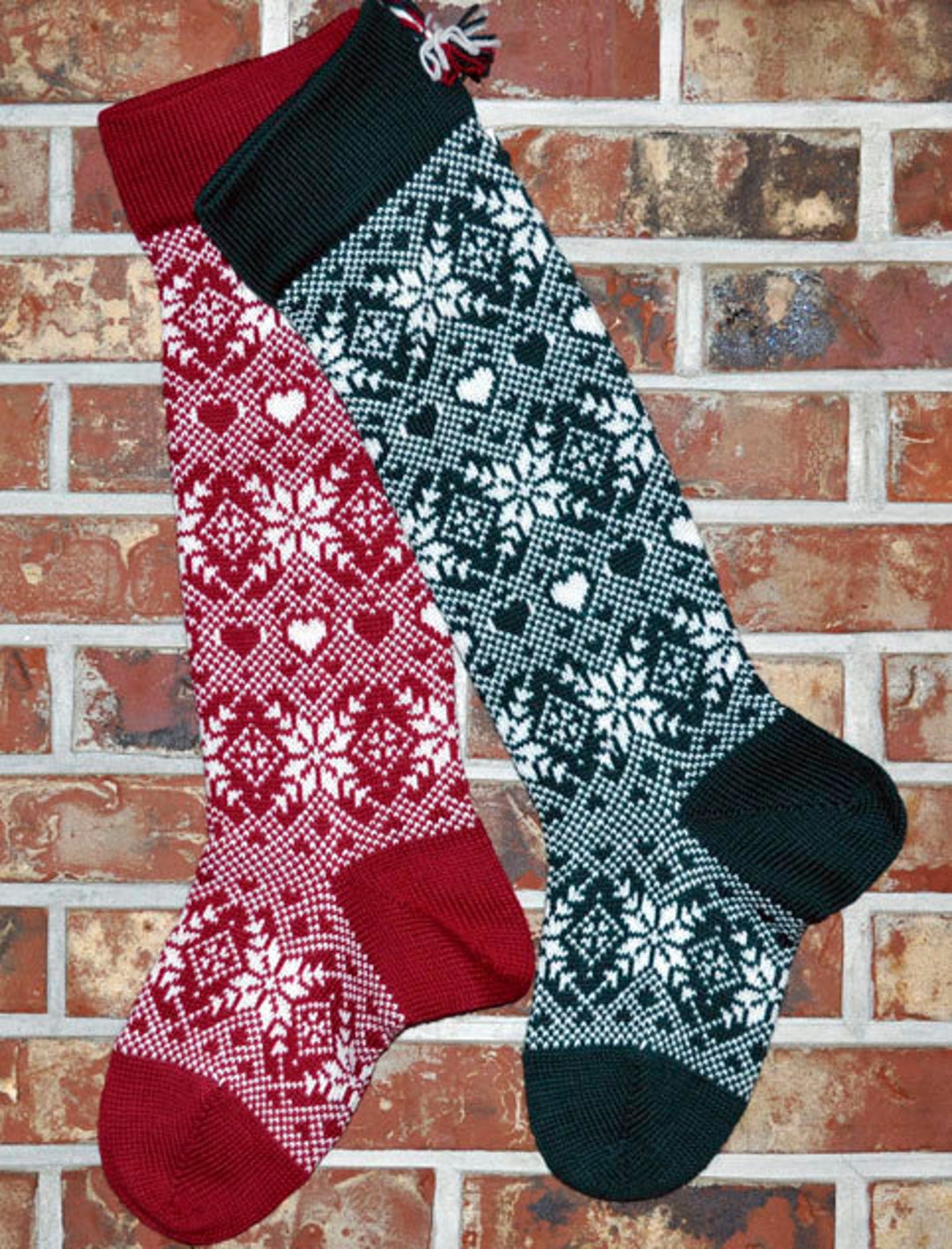 Two Matching Personalized Knit Christmas Stockings Handmade Snowflakes ...