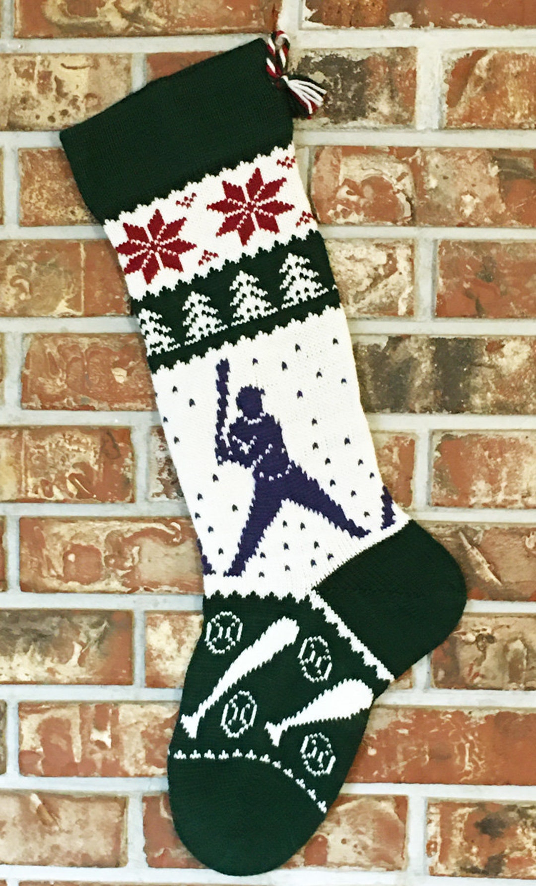 Personalized Knit Baseball Christmas Stocking- 100% U.S. Wool, Handmade ...