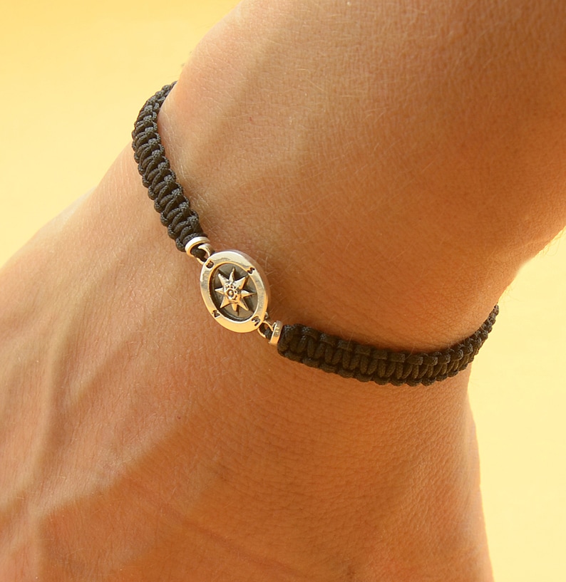 Sterling Silver Compass Charm Bracelet. Mens Bracelet.womens Bracelet ...