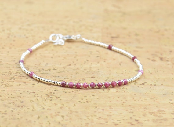 Ruby and Sterling Silver Beads Bracelet | Etsy